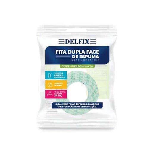 Fita Fixa Tudo Espuma Dupla Face 12mm x 2m Delfix Alta Aderência ...