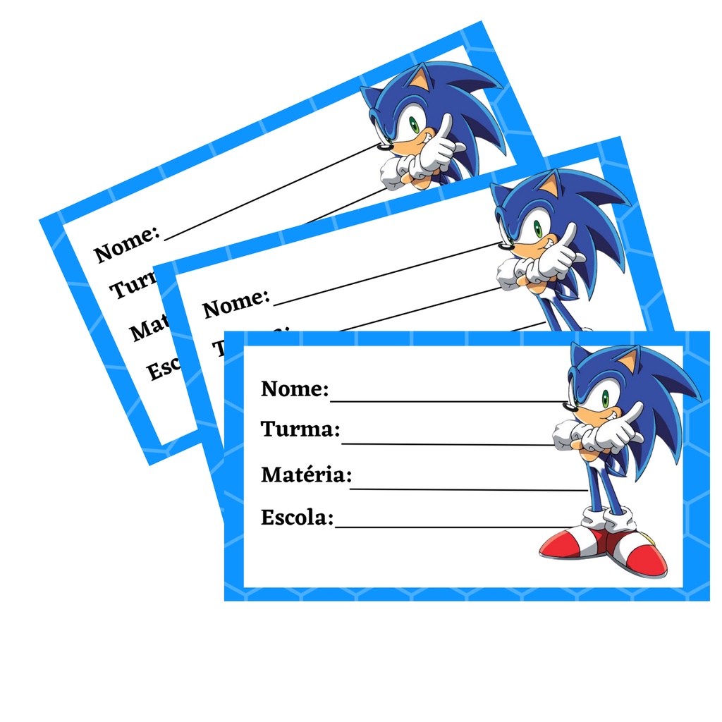 20 Etiquetas Escolares Adesivas do Sonic Para Cadernos, Livros e Pastas ...