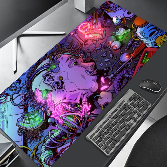 Mouse Pad Gamer 65x32 / 70x35 / 90x40 / 90x55cm Varias Cores CYBER PUNK ...