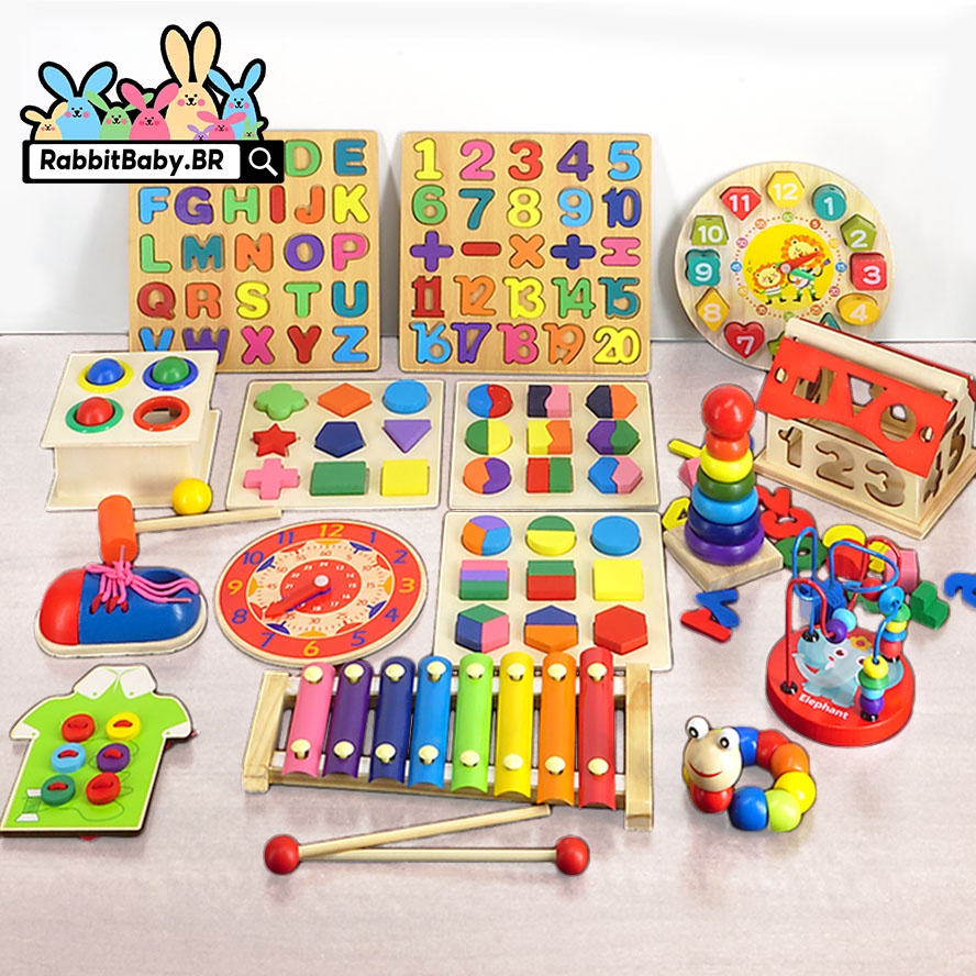 Brinquedos de madeira para crianças Montessori Xilofone ABC Números ...