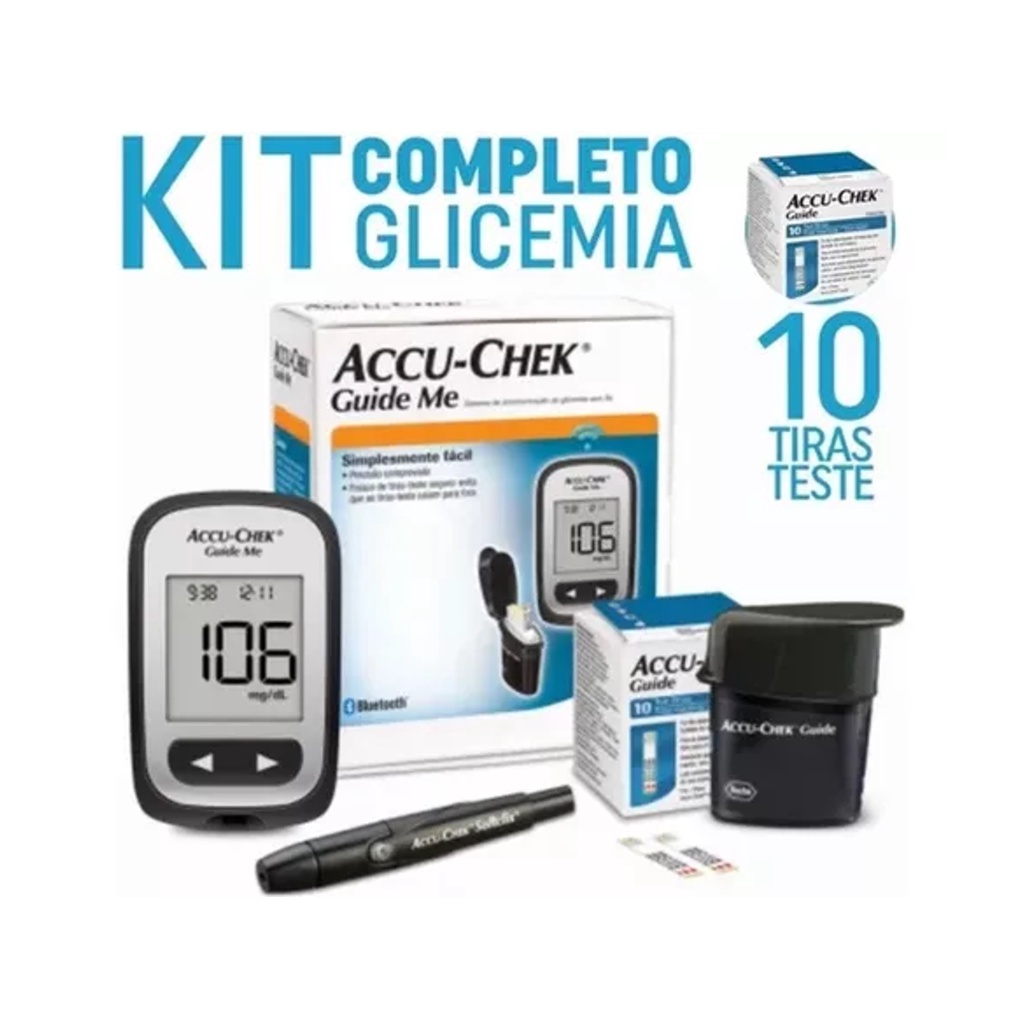 Aparelho Accu-chek Guide ME Kit Monitor Glicemia, Hgt, Completo para ...