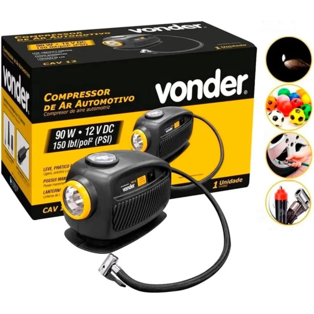 Mini Compressor De Ar 12v Carro Pneu Moto Bike Cav12 Vonder | Shopee Brasil
