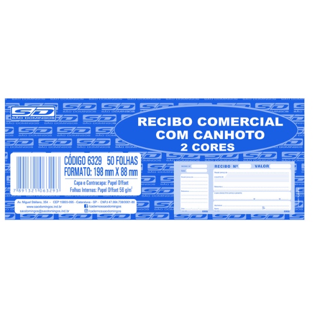 Recibo Comercial Com Canhoto 2 Cores Com 10 Unidades 50 Folhas Cada - SÃO DOMINGOS | Shopee Brasil