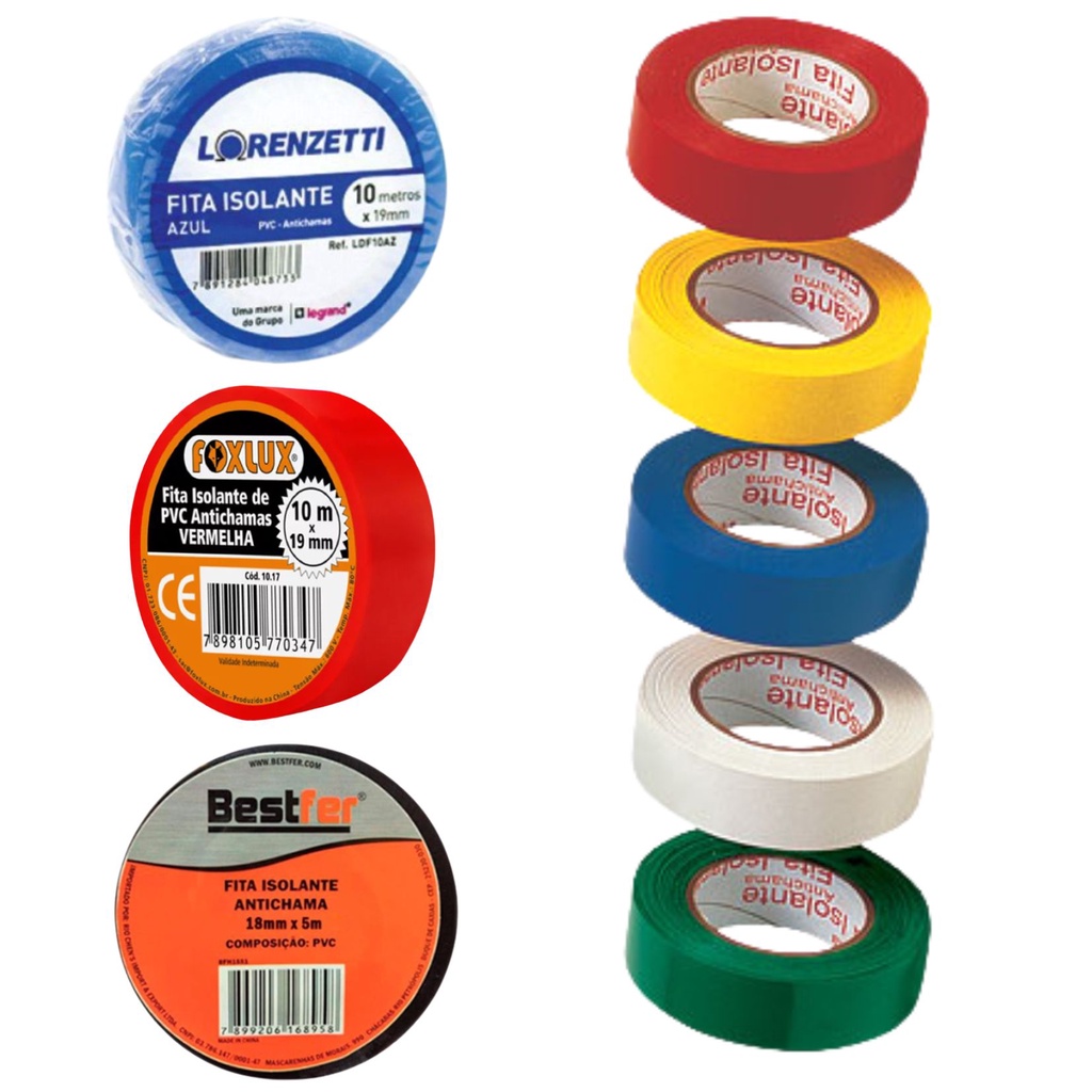 Fita Isolante Colorida 10m x 19mm ou 5m x18mm Anti-Chamas | Shopee Brasil