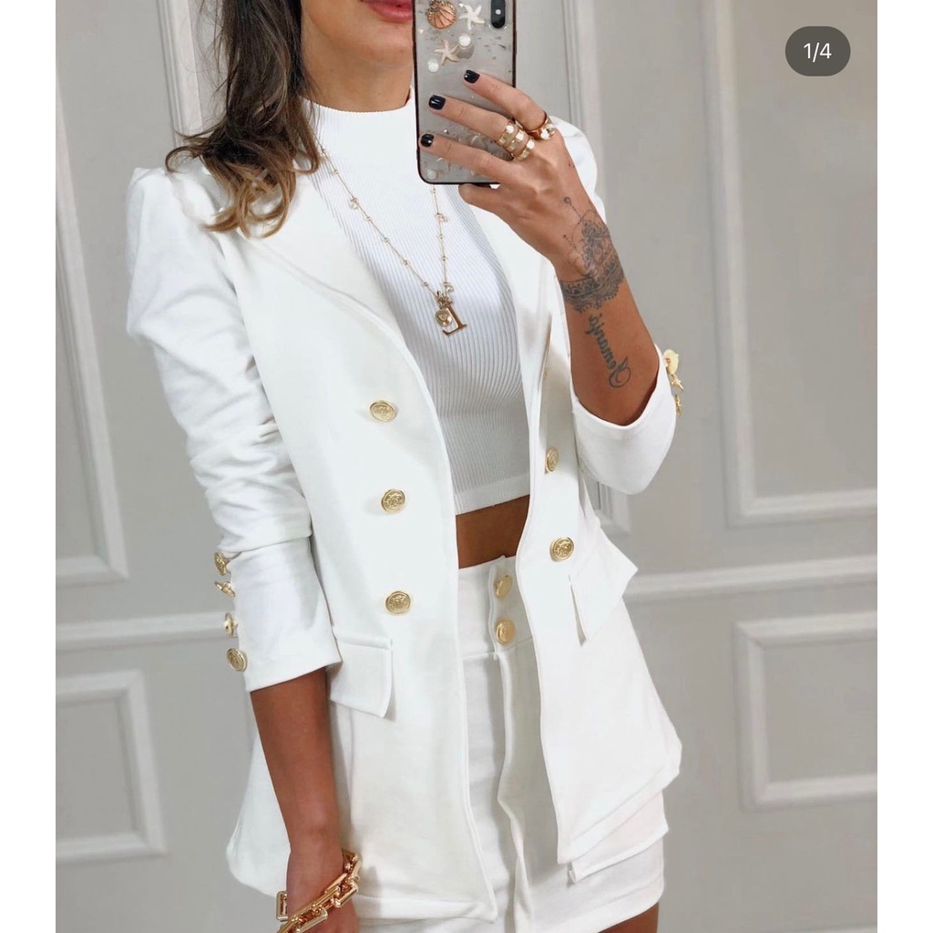 Max Blazer alfaiataria manga bufante PMG | Shopee Brasil