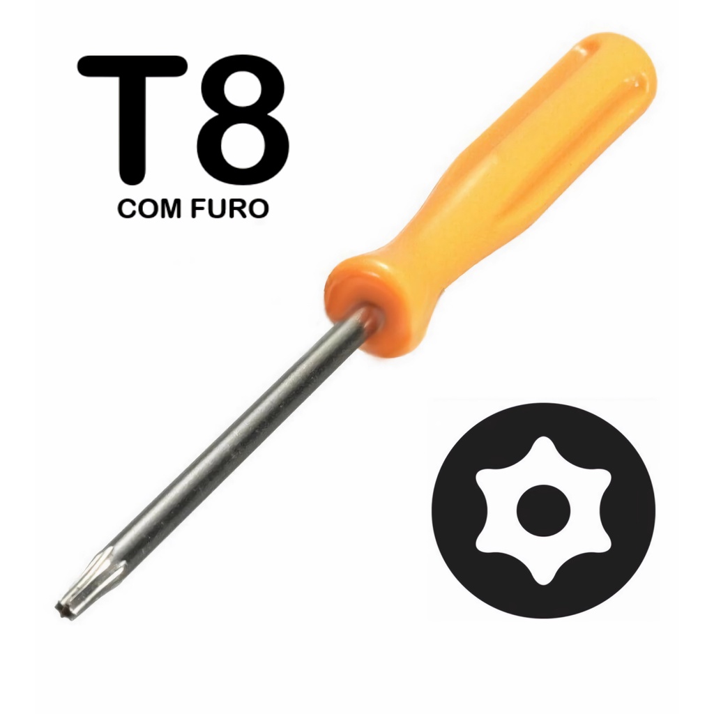 Chave Torx T8 com furo para abrir Consoles e Controles Xbox 360/PS3/PS4 ...