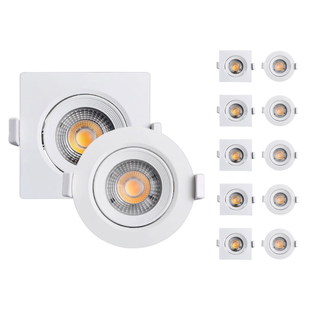 Kit 5 Spot Led 5w 7w Embutir Quadrado Redondo Direcionável 6500k 3000k