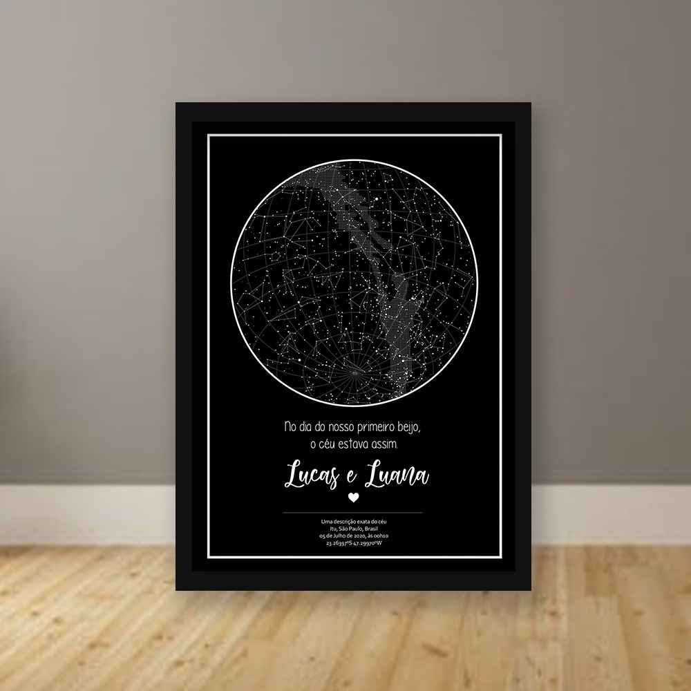 Quadro mapa do céu constelações personalizado Com moldura e Vidro ...