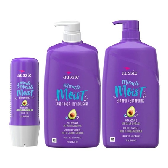 Kit Aussie Shampoo + Condicionador 778 ml + 3 Minute Miracle Moist ...