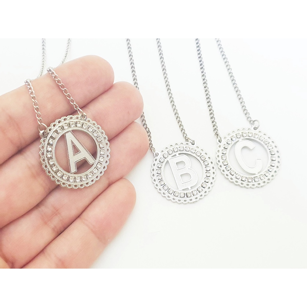 Colar colares gargantilha prata pingente cravejado letras inicial nome ...