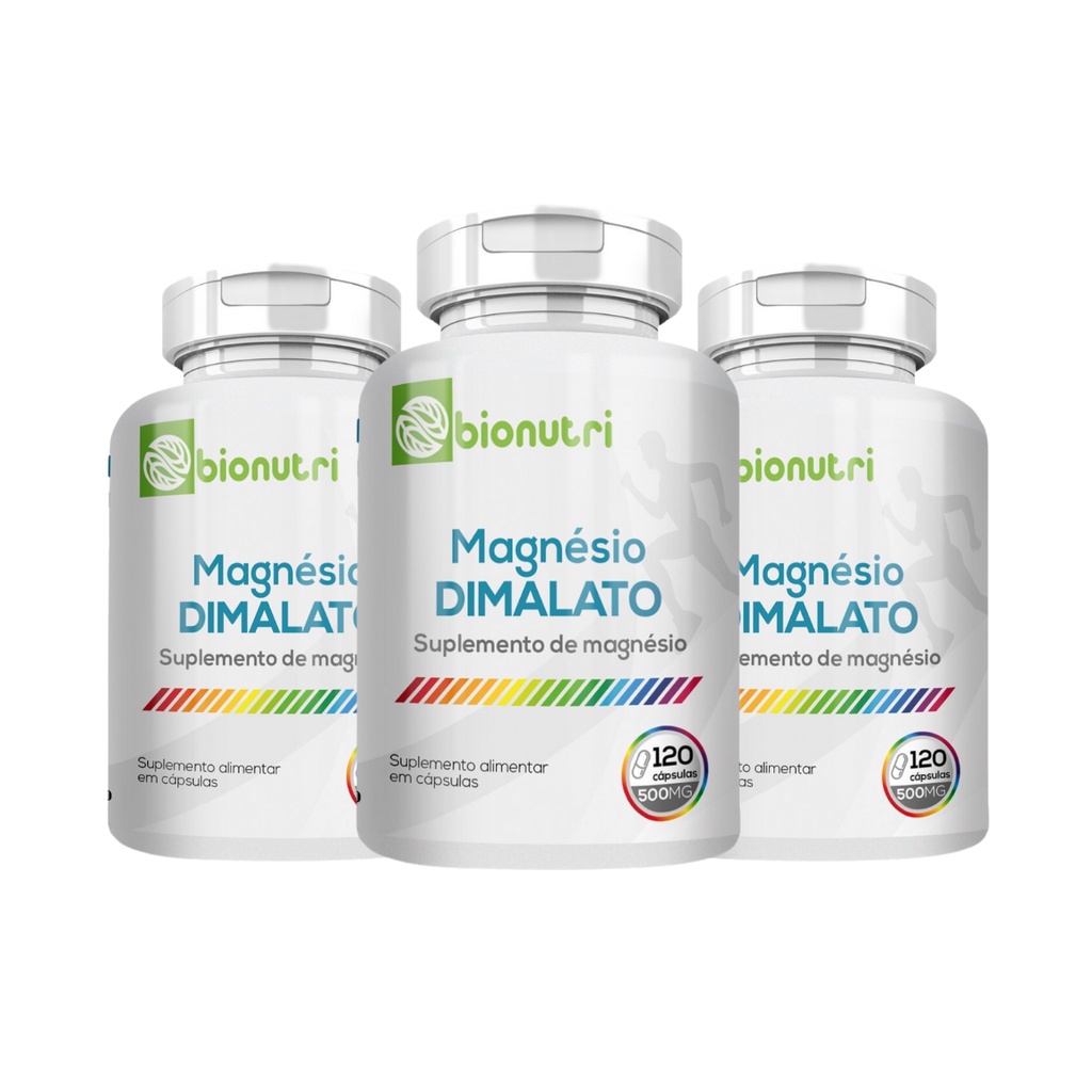 Kit C/3 Magnésio Dimalato Puro Bionutri - 120 Capsulas - 500mg | Shopee Brasil