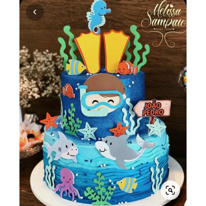 Topper/Topo de Bolo Fundo do Mar 3D | Shopee Brasil