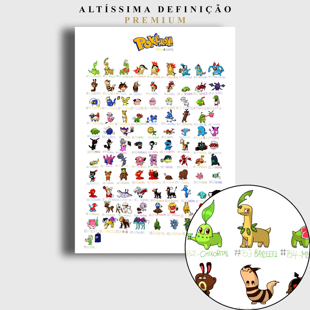 Quadro Pokemon 2 Geração Poster Anime sem moldura | Shopee Brasil