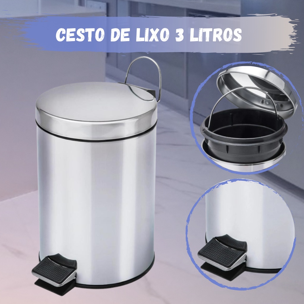 Cesto de Lixo Inox 3 Litros Com Pedal Lixeira Cesto de Embutir Banheiro ...