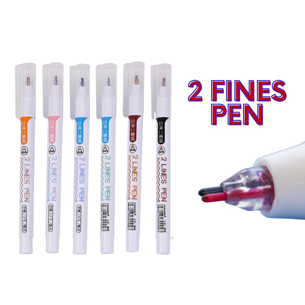 Kit 6 Canetas Duas Linhas - 2 Line Pen | Shopee Brasil