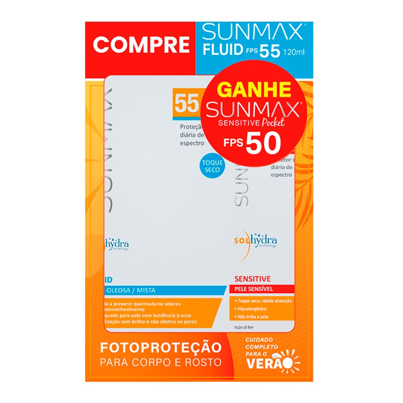 Kit Protetor Solar Sunmax Fluid Fps 55 120ml + Sensitive Pocket Fps 50 ...