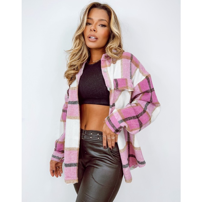 Blusa Camisa Feminina Flanelada Estampa Xadrez Quadriculada Manga Longa Moda Gringa Inverno ...