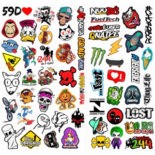 Super Kit 160 Adesivos, Adesivos variados Cartela, Vinil para bicicleta, moto, carro, figurinhas ...