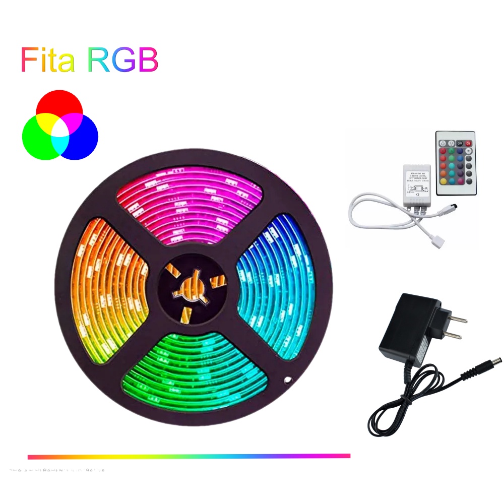 Fita Led RGB 3528 Rolo 5 Metros IP65 com Controle e FONTE | Shopee Brasil