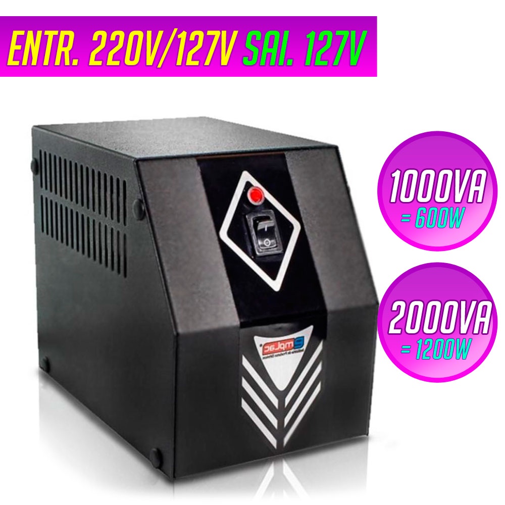 Protetor Eletrônico Bivolt 2000va/1000va (1200w/600w) Estabilizador PC ...