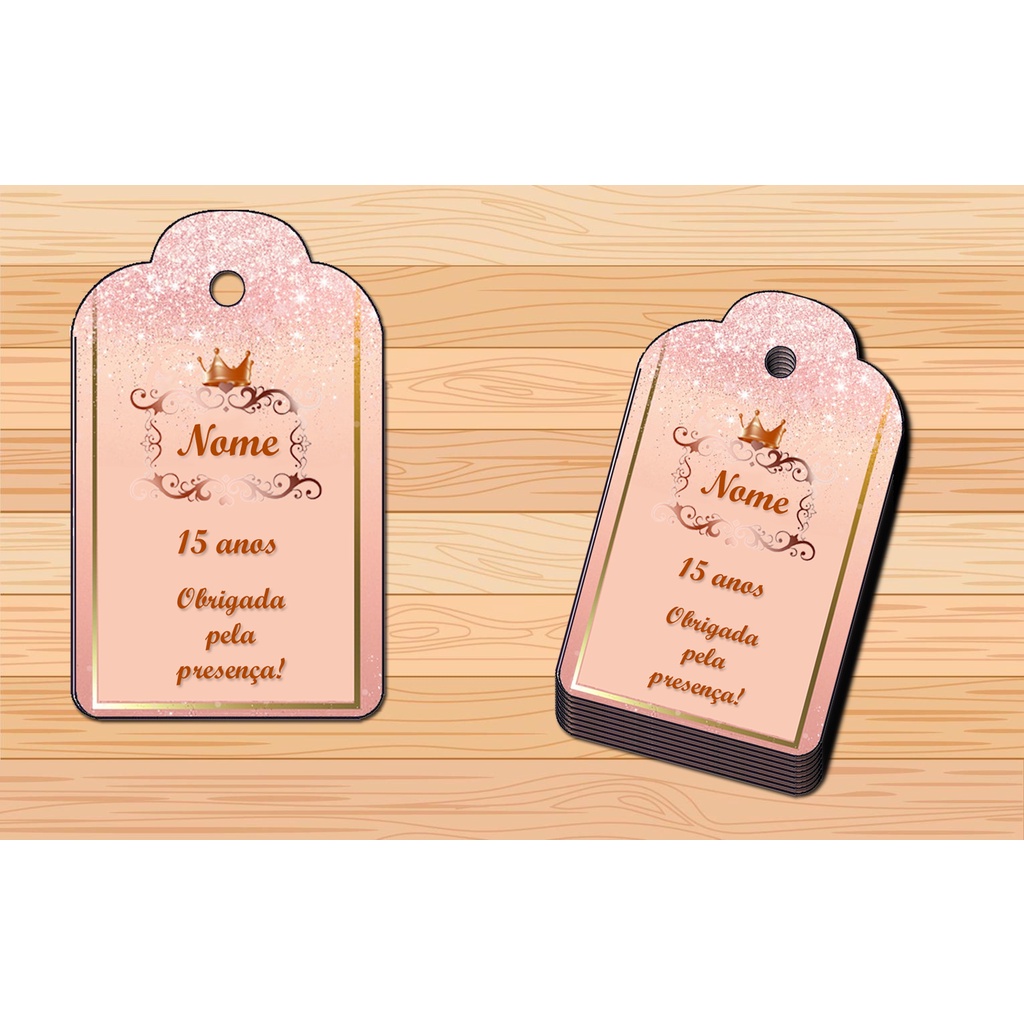 Tag de Agradecimento personalizado para aniversário 15 anos ouro rosé ...