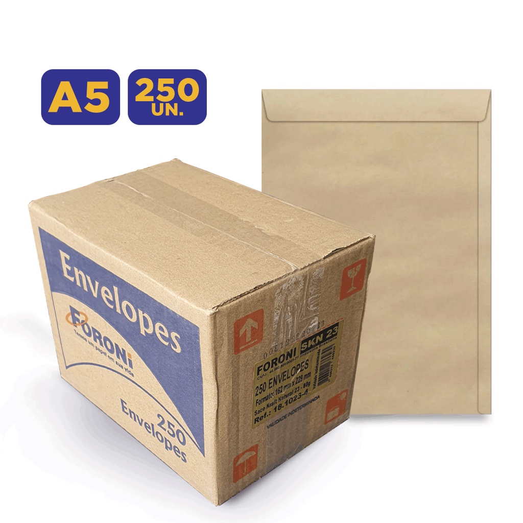 Envelope Saco A5 16,2x22,9CM Kraft/Pardo - Caixa com 250 unidades ...