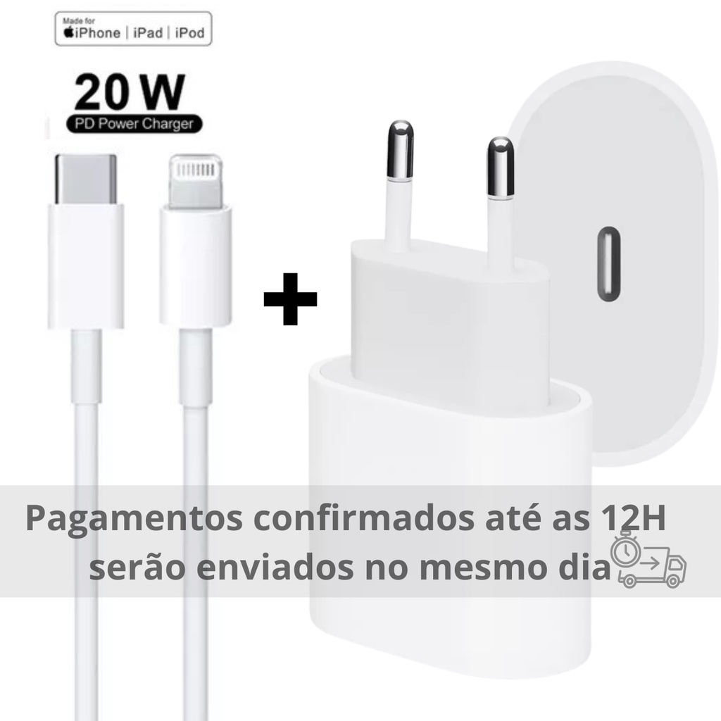 Carregador iPhone Turbo Tipo-C 20W + Cabo Lightining para IPhone 6/7/8 ...