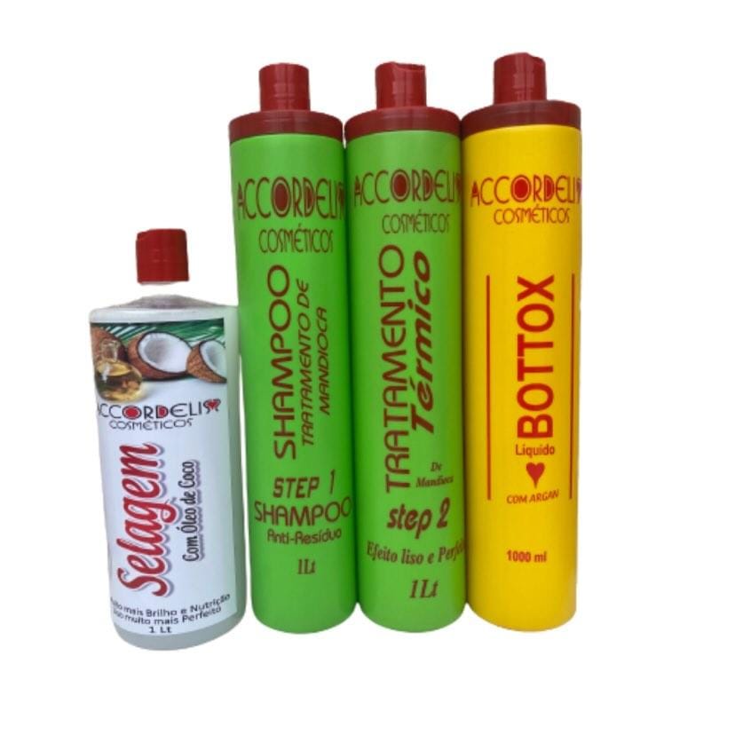 KIT ACCORDELISS COM 4 PRODUTOS, SH SELAGEM DE COCO BOTOX DE ARGAN E ...