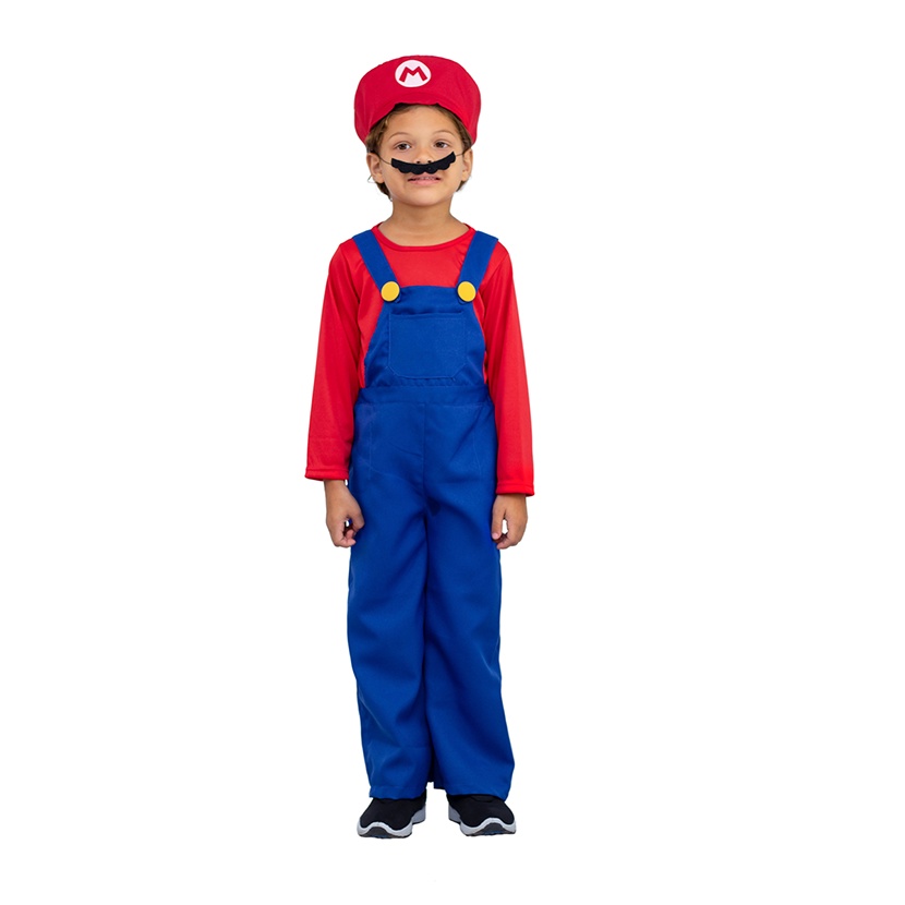Fantasia Super Mario Bros Longo Infantil com Bigode | Shopee Brasil