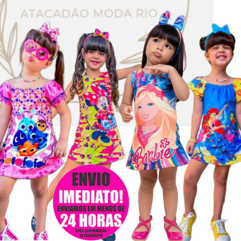 kit 1 Vestido + 1Tiara de personagens moda infantil menina | Shopee Brasil