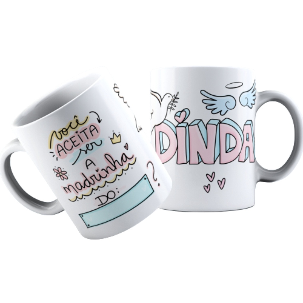Kit 2 Canecas Personalizada - Padrinho E Madrinha De Batismo Dinda E Dindo Convite | Shopee Brasil
