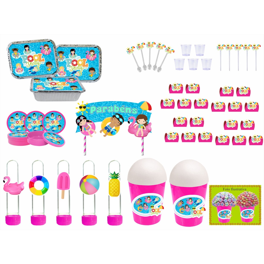 Kit Festa Pool Party Menina 173 peças (20 pessoas) marmita vso | Shopee ...