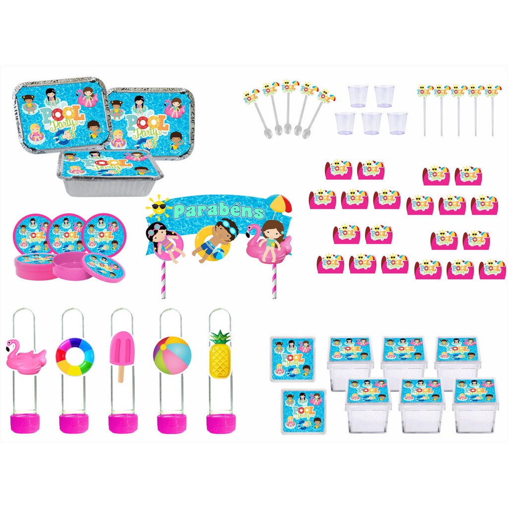 Kit Festa Pool Party Menina 121 peças (10 pessoas) | Shopee Brasil