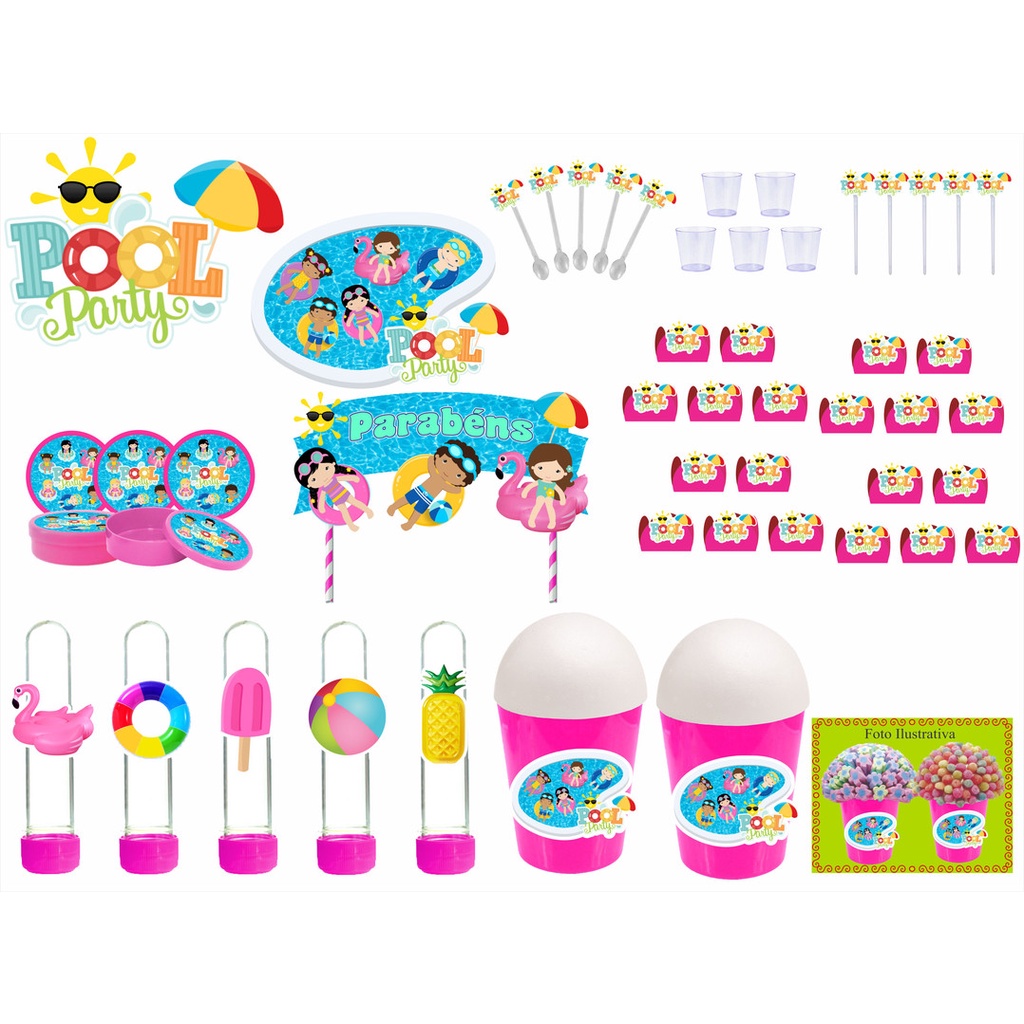 Kit Festa Pool Party Menina 155 peças (20 pessoas) | Shopee Brasil