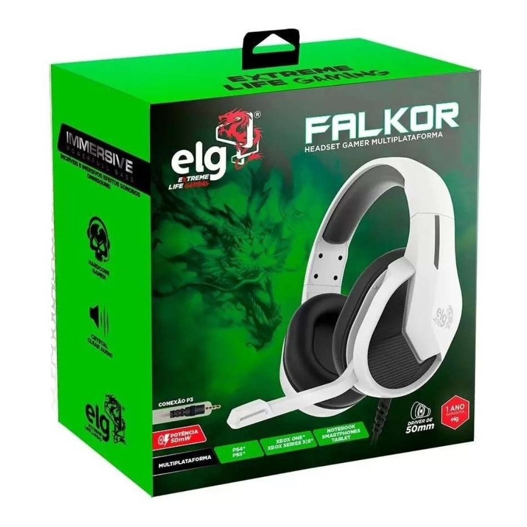 Headset Gamer Falkor Multi Plataforma ELG - Branco | Shopee Brasil