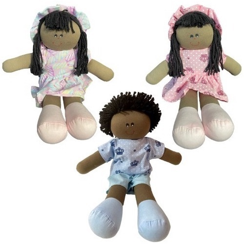 Kit 3 Bonecas Pano Morena Negra 30 Cm - 2 Meninas + 1 Menino | Shopee ...