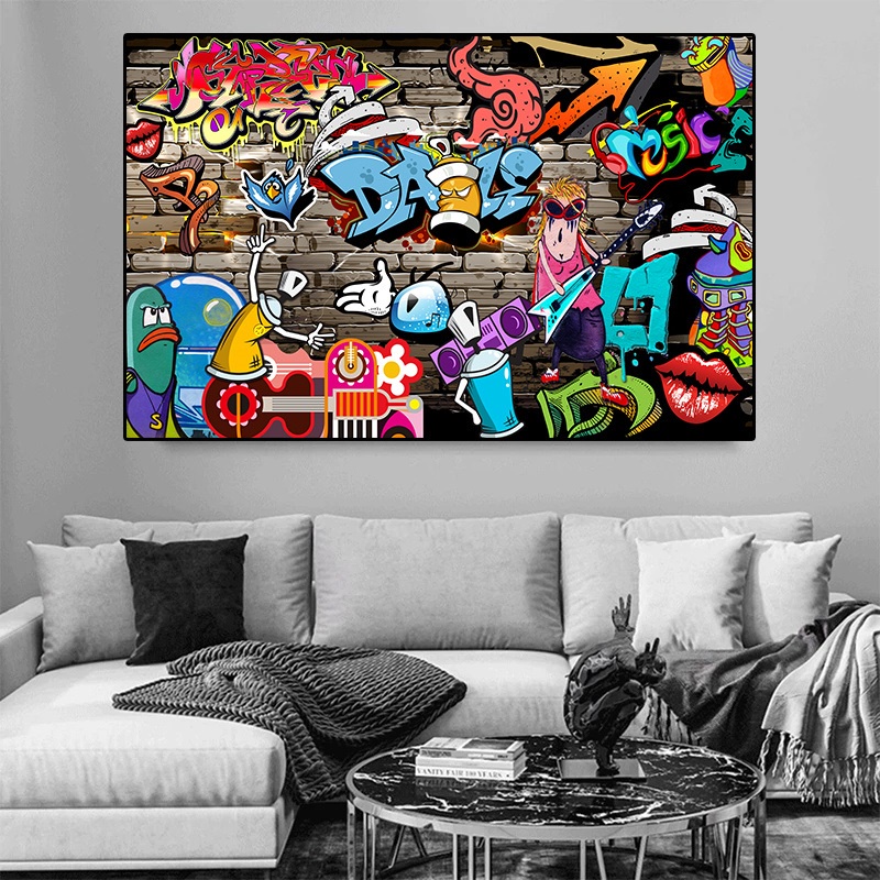 Quadro decorativo arte pop colorido da rua grafite musical moderno para ...
