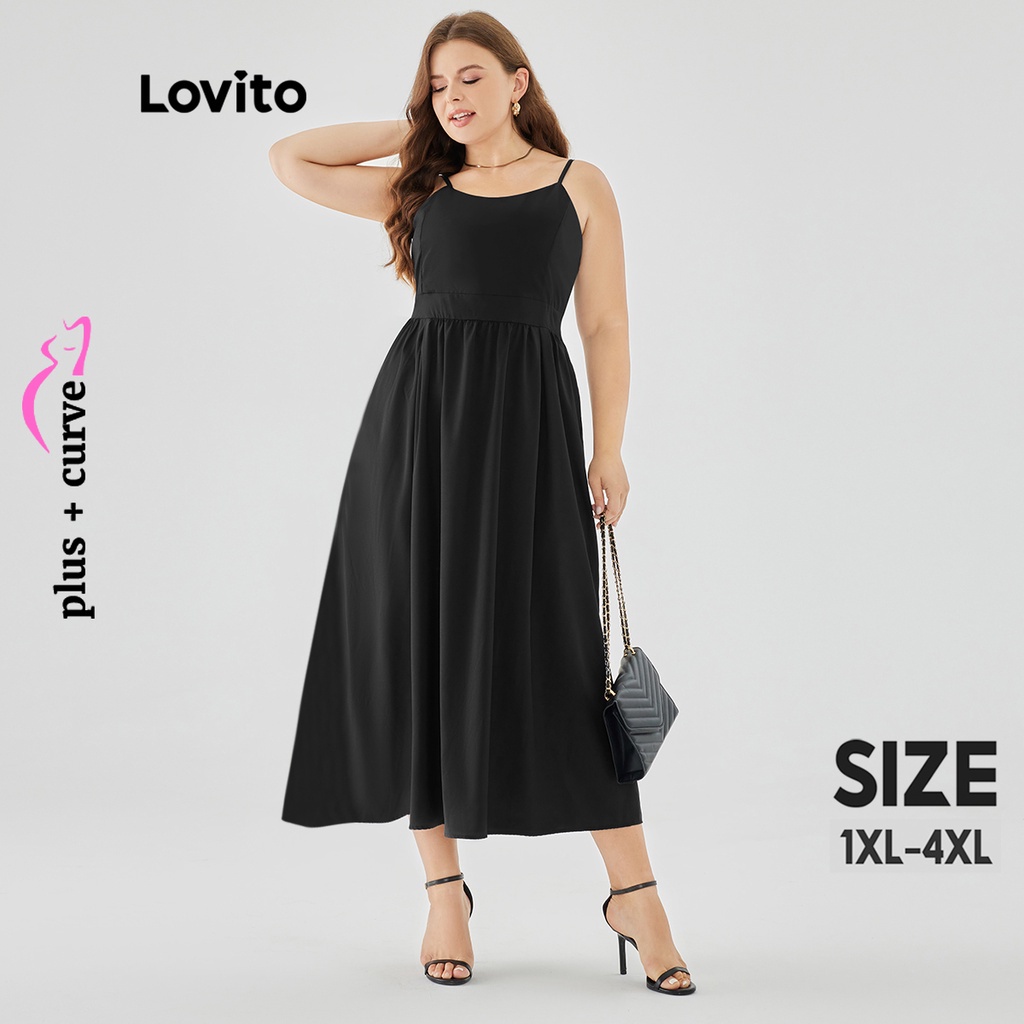 Lovito Curvas Plus Size Vestido Feminino Casual Liso Franzido Lps09072