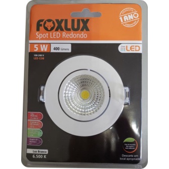 Spot Led Foxlux Redondo 5W 6500K Luz Branca - LED90.37 - 17249 | Shopee Brasil