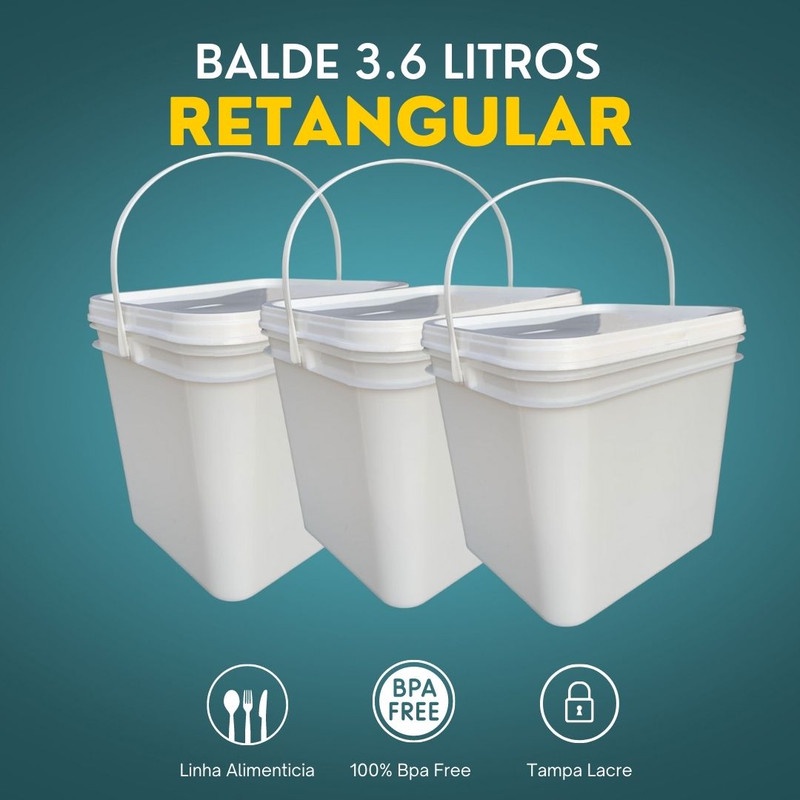 Balde Retangular com tampa Tampa Lacre 3L - 3 Pçs | Shopee Brasil