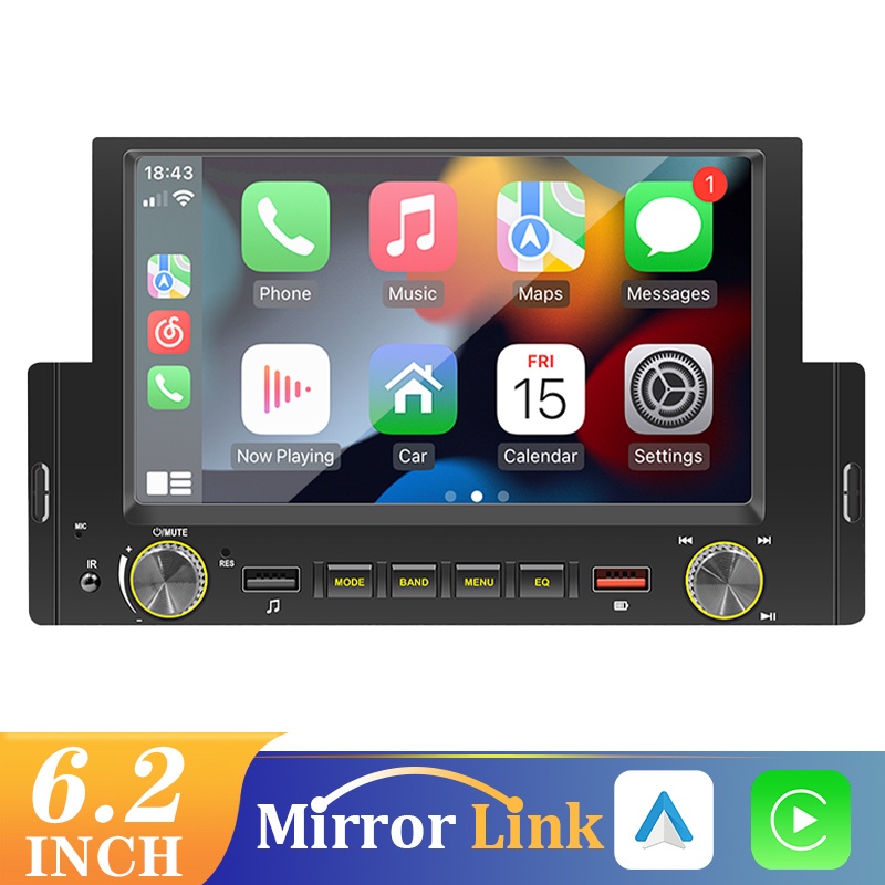 Central Multimídia Carplay Automotivo 1 Din MP5 Bluetooth Com Tela De Toque 6.2 Polegadas USB ...