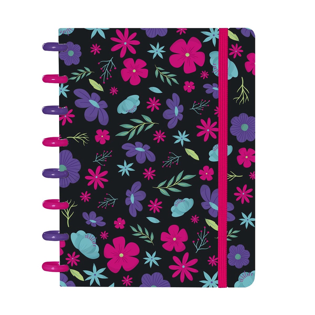 Caderno De Disco IsCool Inteligente A5 80 Folhas Flores Pink Roxo Preto ... Caderno De Disco IsCool Inteligente A5 80 Folhas Flores Pink Roxo Preto ...