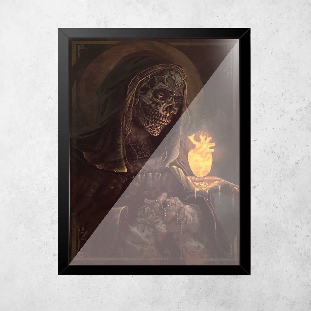 Quadro decorativo com vidro Ilustração Caveira Santa Morte Coração de ...