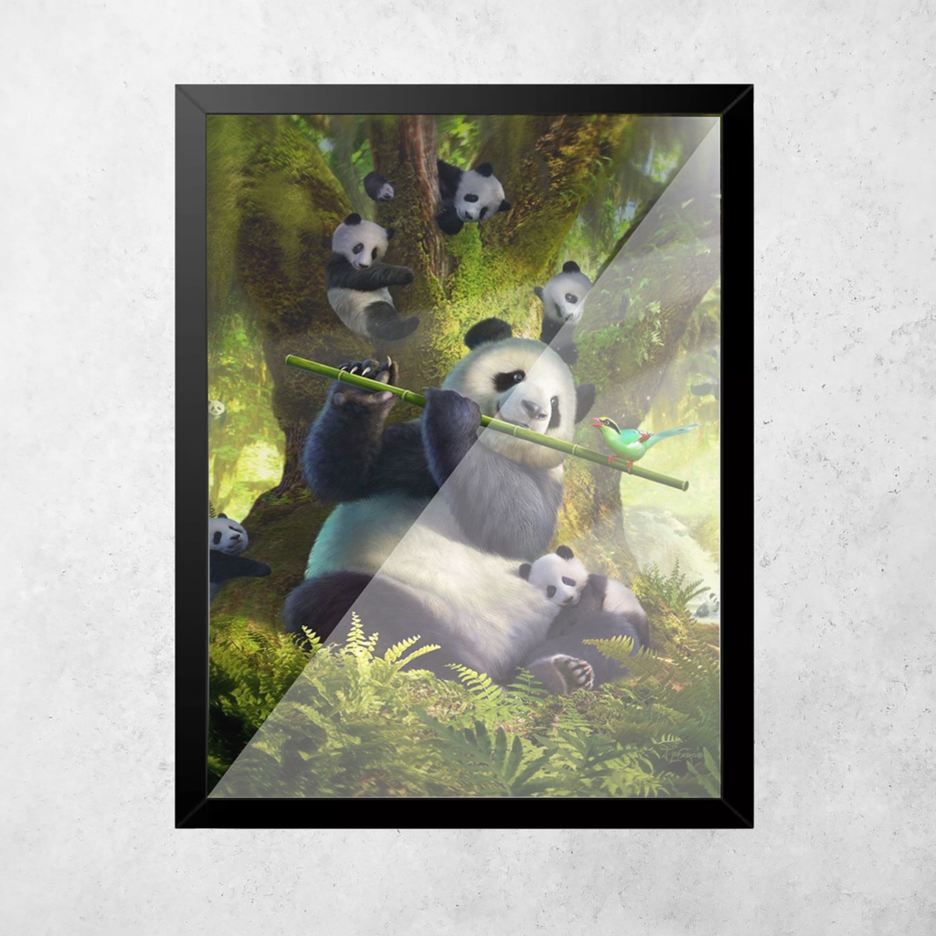 Quadro decorativo com vidro Ilustração Fotografia Pandas tocando Flauta ...