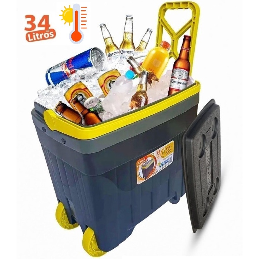 Caixa Térmica Cooler C/ Rodinha Alça 34l Praia Pesca Camping 50 Latas ...