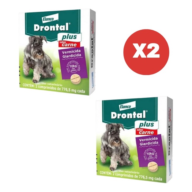 Kit 2 Vermífugo Drontal Plus para Cães até 10kg 2 Comprimidos Elanco ...