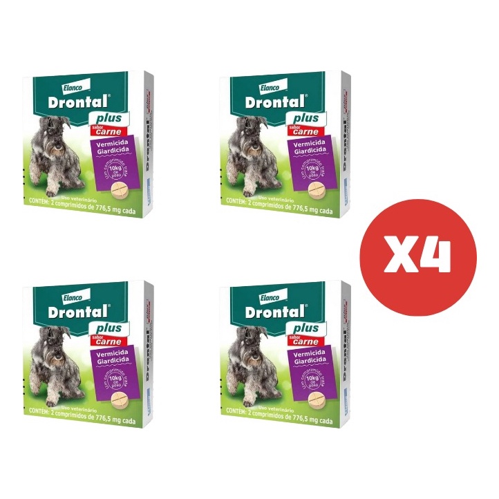 Kit 4 Vermífugo Drontal Plus para Cães até 10kg 2 Comprimidos Elanco ...