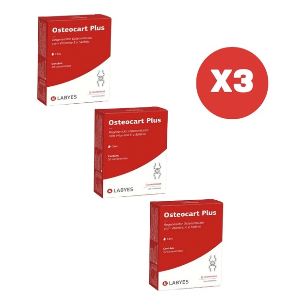 Kit 3 Osteocart Plus 30 Comprimidos Regenerador Osteoarticular Labyes ...