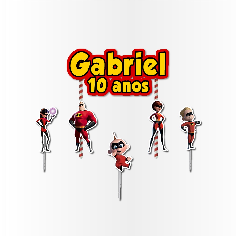 Topo de Bolo Aplique Tag Topper Topo Kit Festa Infantil 3d Os Incriveis ...