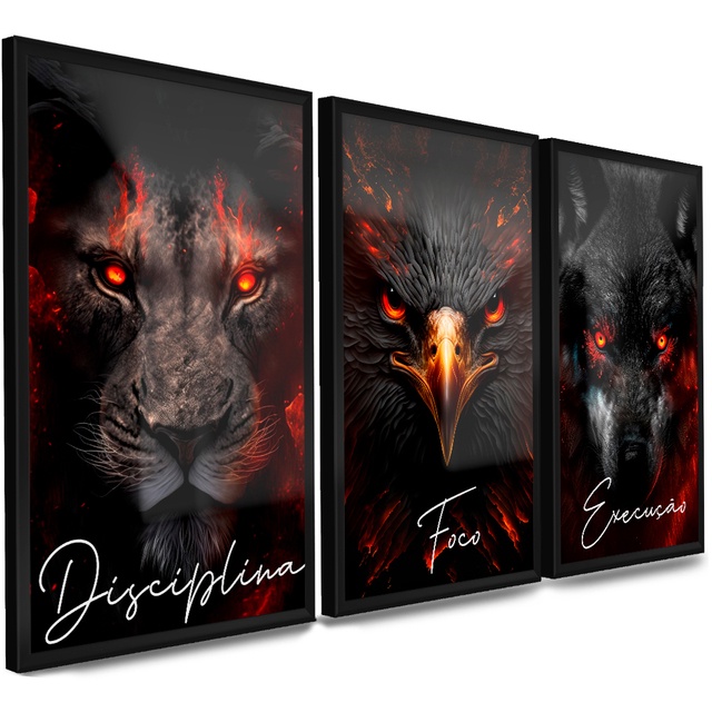 Quadros Decorativos Disciplina Foco e Execução Leão Águia Lobo Vulcano ...